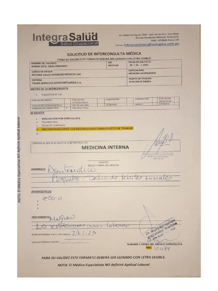SOLICITUD DE INTERCONSULTA MEDICA | PDF