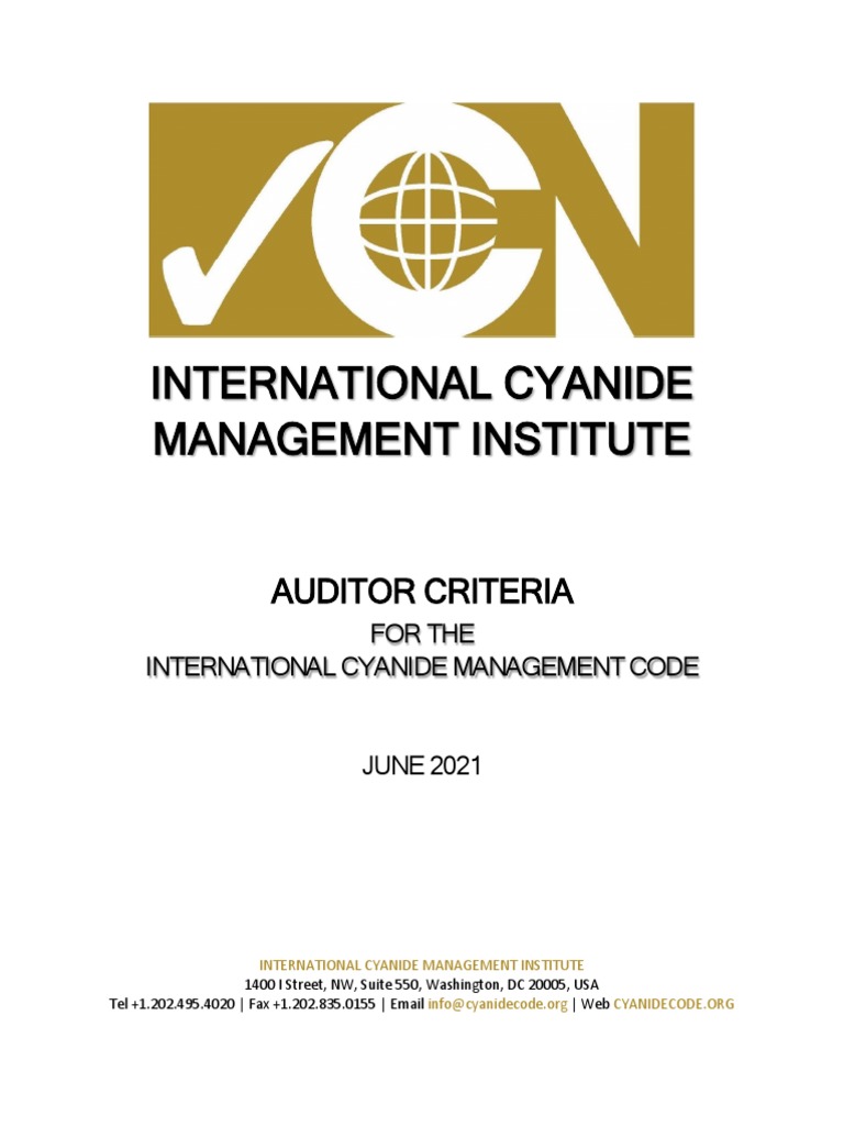 Auditor Criteria for Conducting International Cyanide Management Code Certification Audits | PDF ...