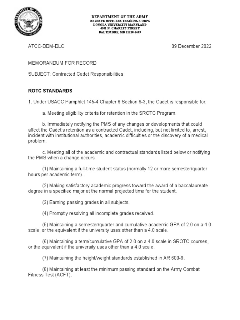 ROTC Cadet Responsibilities & Policies | PDF | Reserve Officers ...
