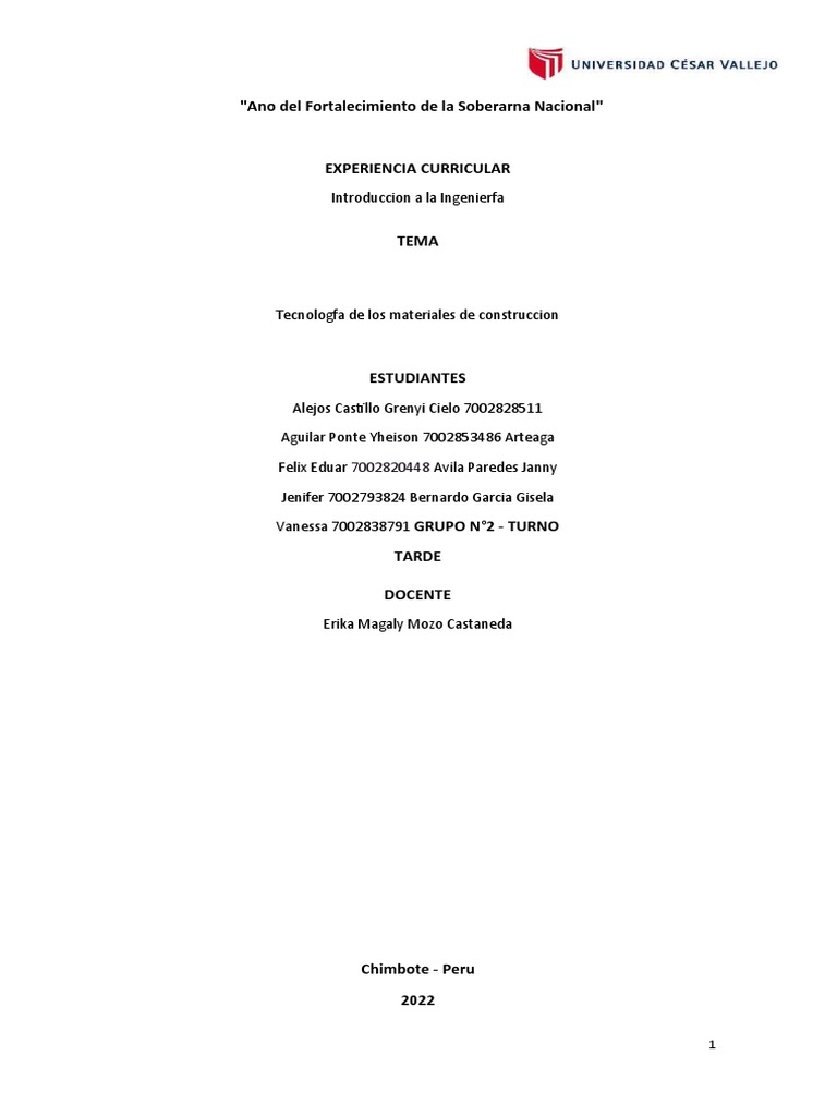 Informe Introducción Ing 2 | PDF | Hormigón | Roca (geología)