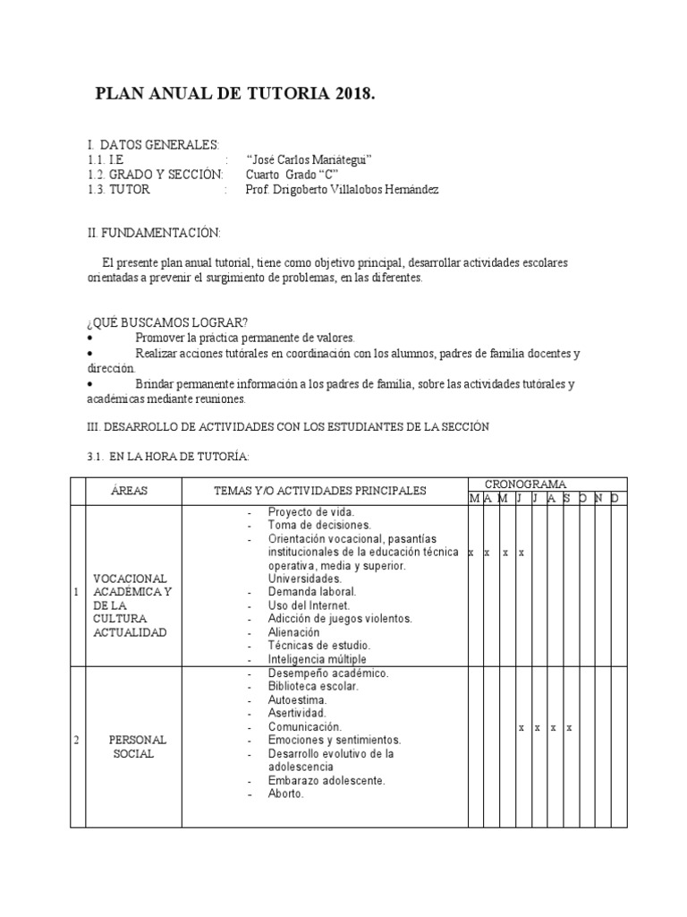 Plan Anual y Bimestral de Tutoria 2019 | PDF | Evaluación