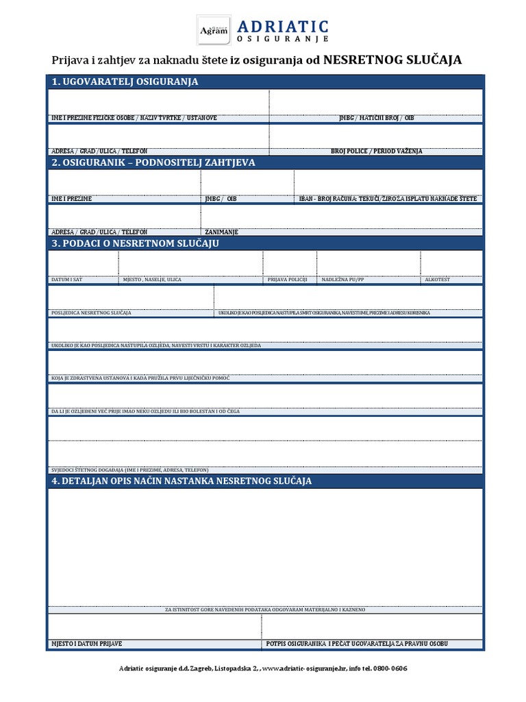 Prijava Stete Nesretni Slucaj | PDF