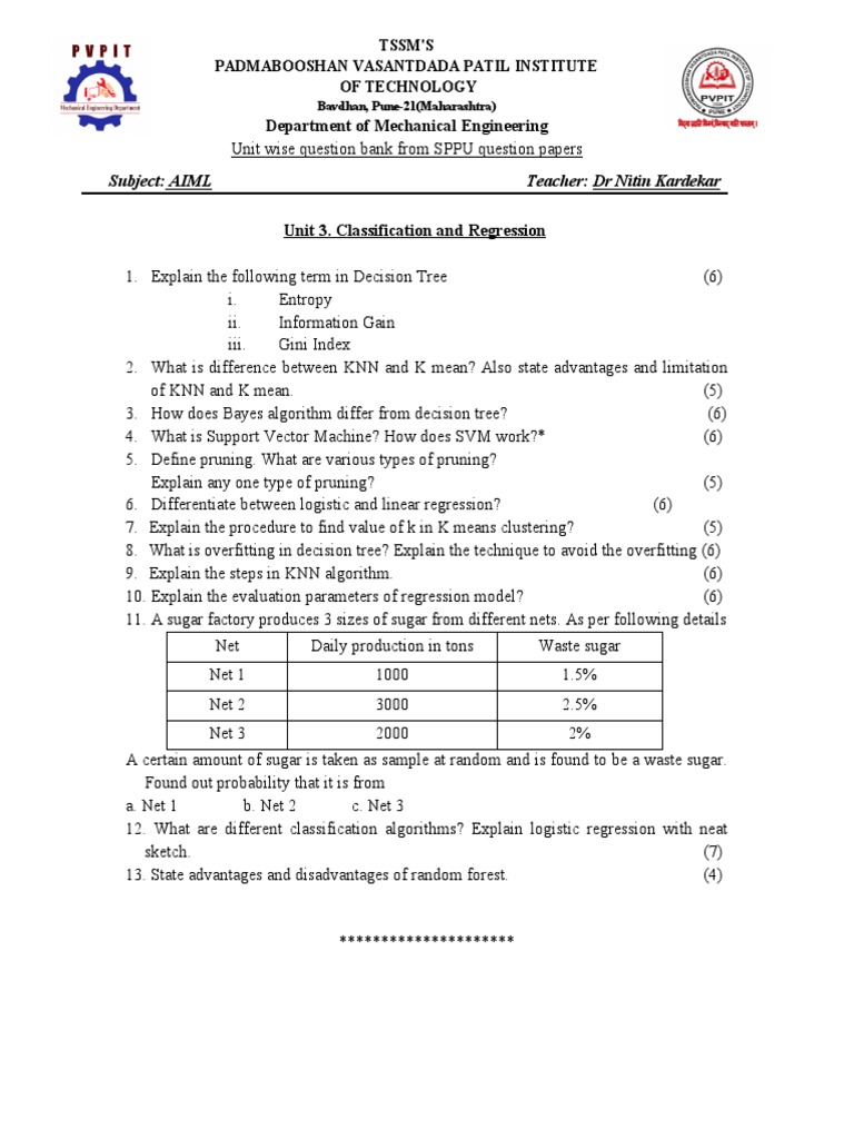 AIML Unit Wise Question Bank | PDF | Artificial Neural Network ...