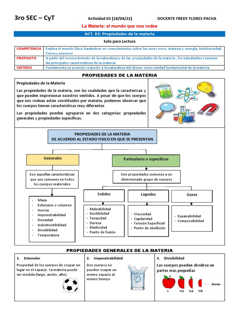 SESION TERCERO 2 Propiedades y Estados de La Materia | PDF | Importar ...