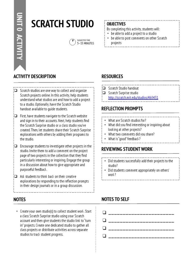 Scratch Studio: Resources Activity Description | PDF | Scratch (Programming Language ...