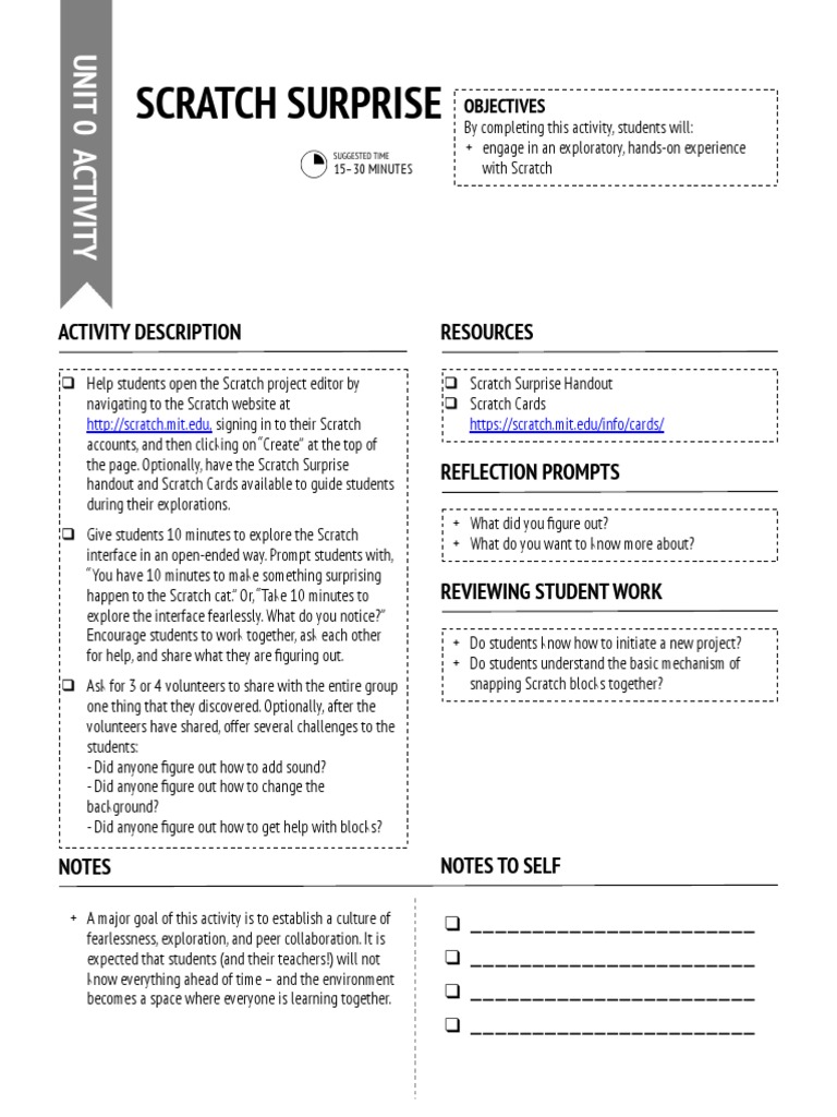 Unit 0 - Getting Started - Scratch Surprise | PDF | Scratch (Programming Language)