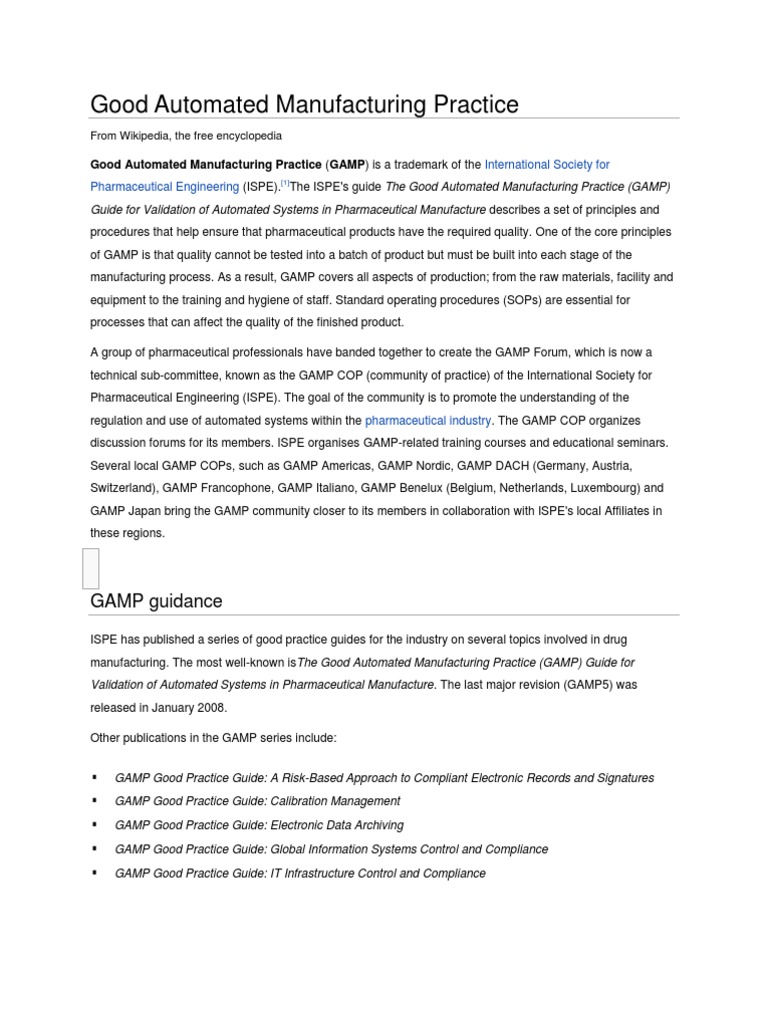 GAMP 5: Good Automated Manufacturing Practice | PDF | Business