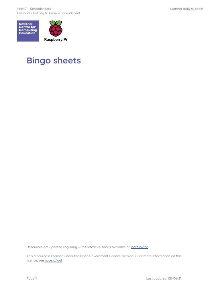Year 7 Spreadsheet Bingo Activity | PDF | Spreadsheet | Software ...