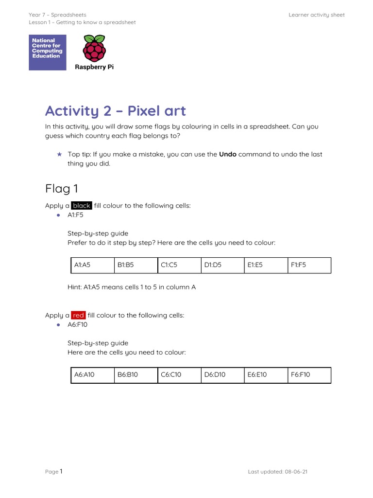 Activity 2 - Pixel Art: Flag 1 | PDF | Spreadsheet | Traditional Board ...