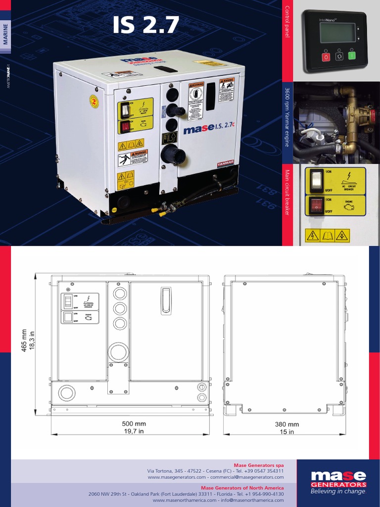 Technical Specifications and Operating Manual for Mase Generators IS 2.7 Marine Power Generator ...