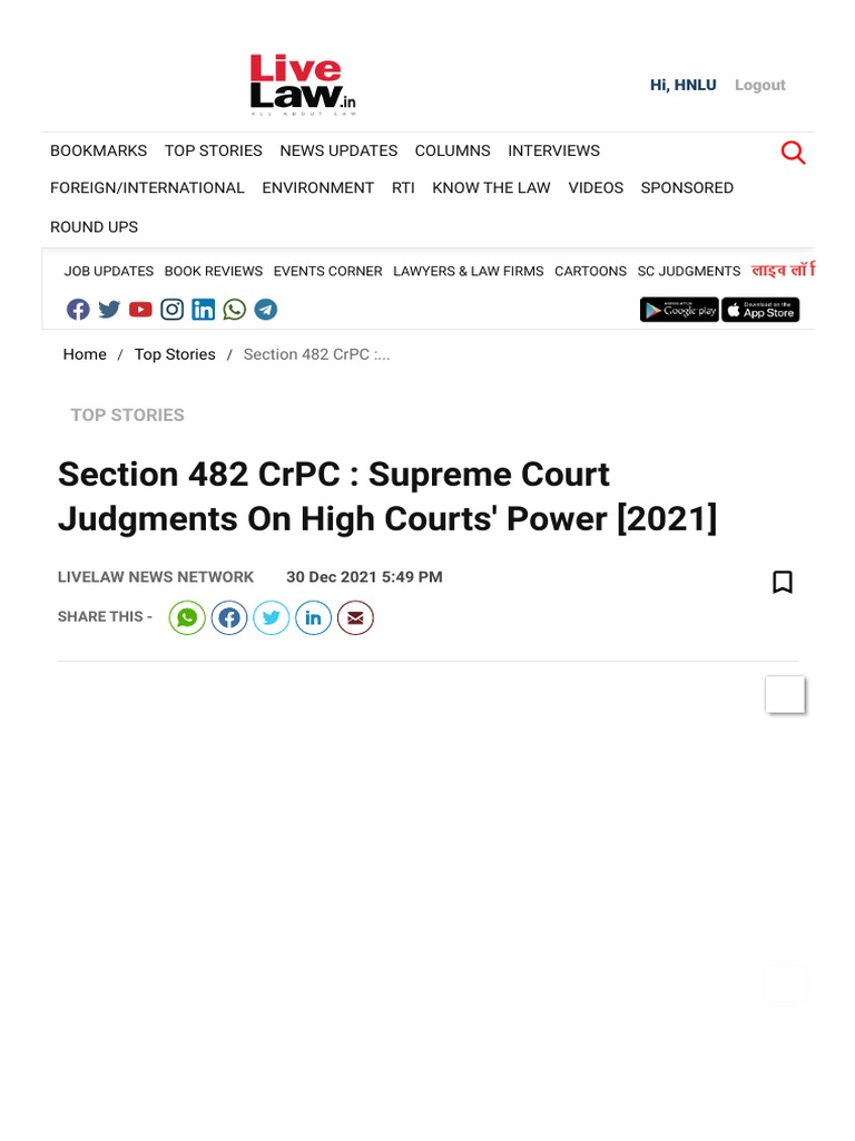 Section 482 CRPC - Supreme Court Judgments On High Courts' Power (2021 ...