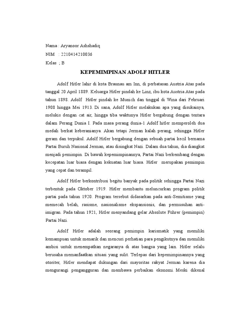 Kepemimpinan Adolf Hitler | PDF | Sejarah