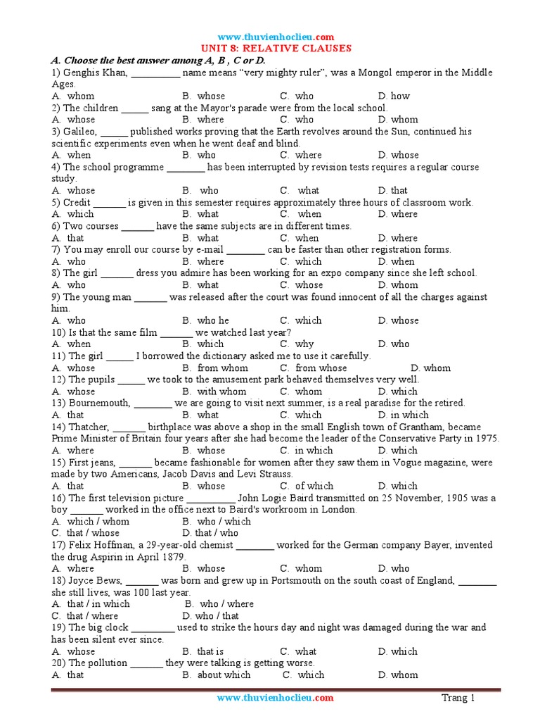 Relative Clauses Practice Exercises | PDF
