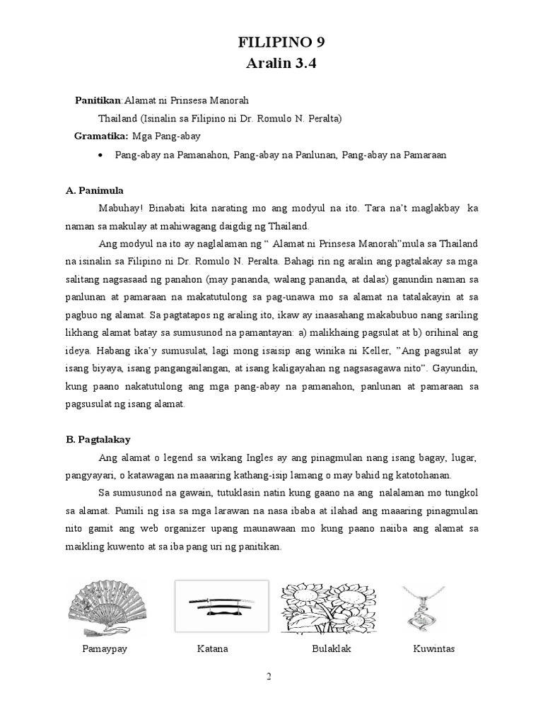 FILIPINO 9 Aralin 3.4 Alamat Manorah | PDF