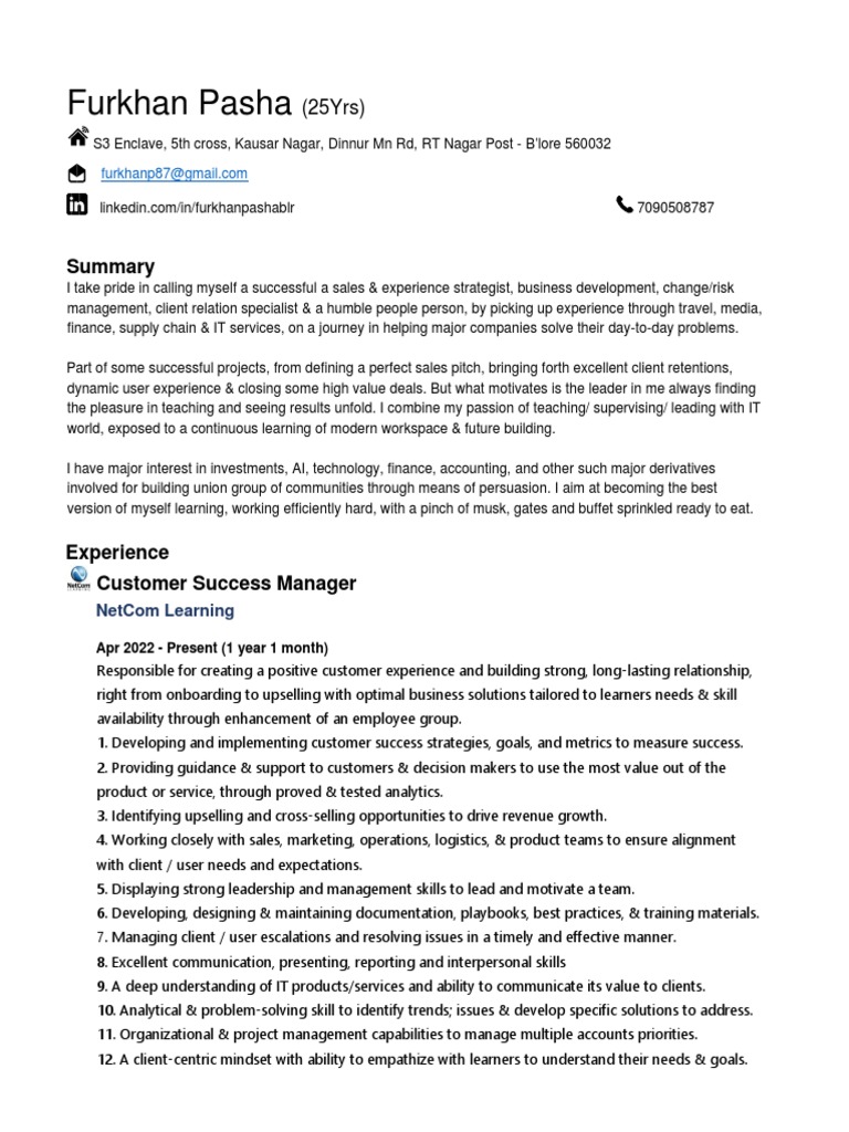 Furkhan Pasha - Resume | PDF | Sales | Project Management