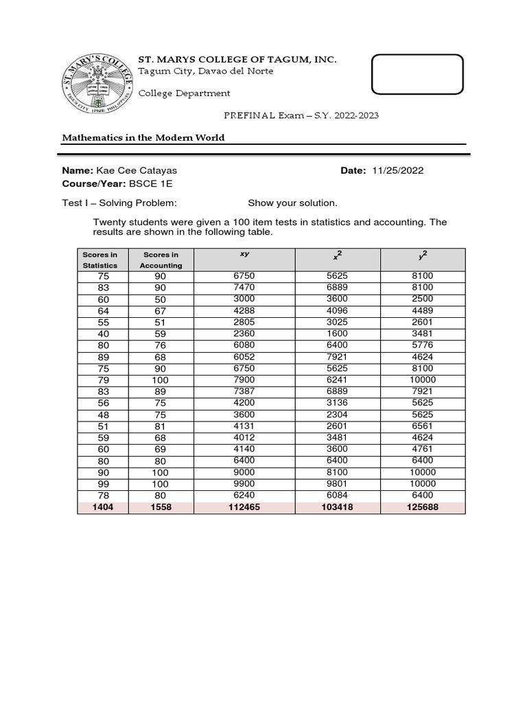 Ge4 Prefinal (22-23) 1stSEM | PDF | Statistics | Applied Mathematics