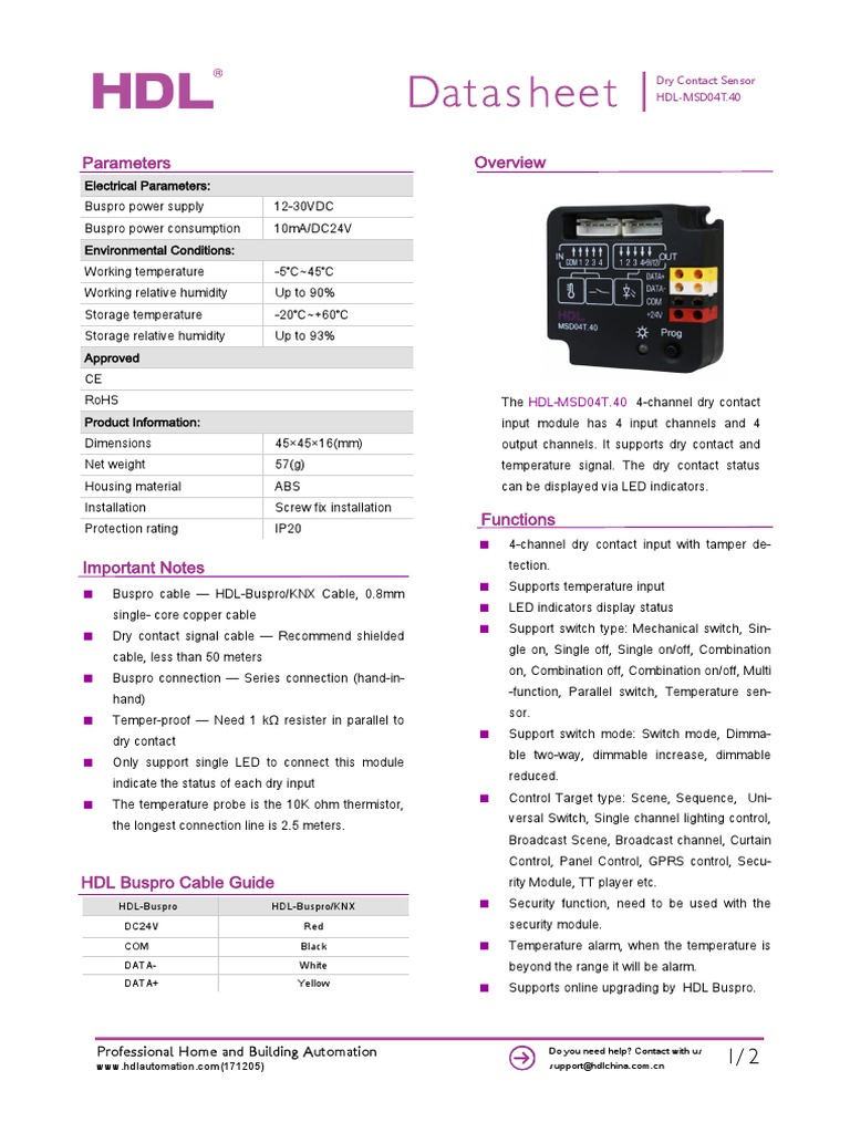 HDL-MSD04T.40 4-Channel Dry Contact Sensor Module | PDF | Switch ...