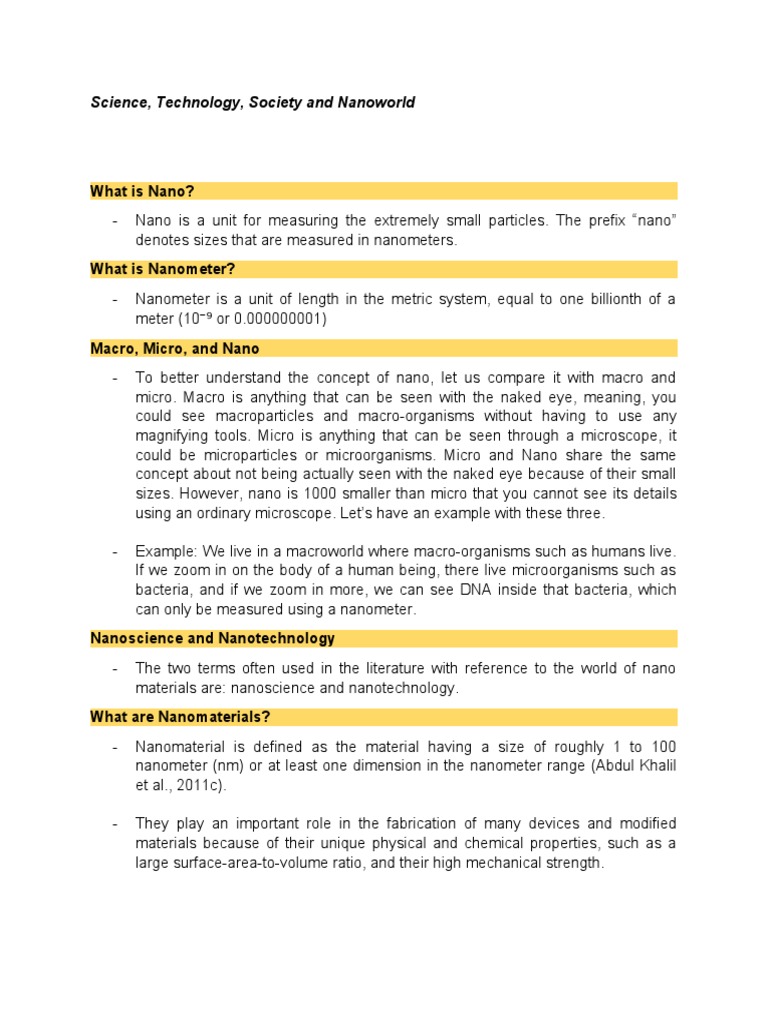 What Is Nano?: Science, Technology, Society and Nanoworld | PDF | Nanotechnology | Physical Sciences