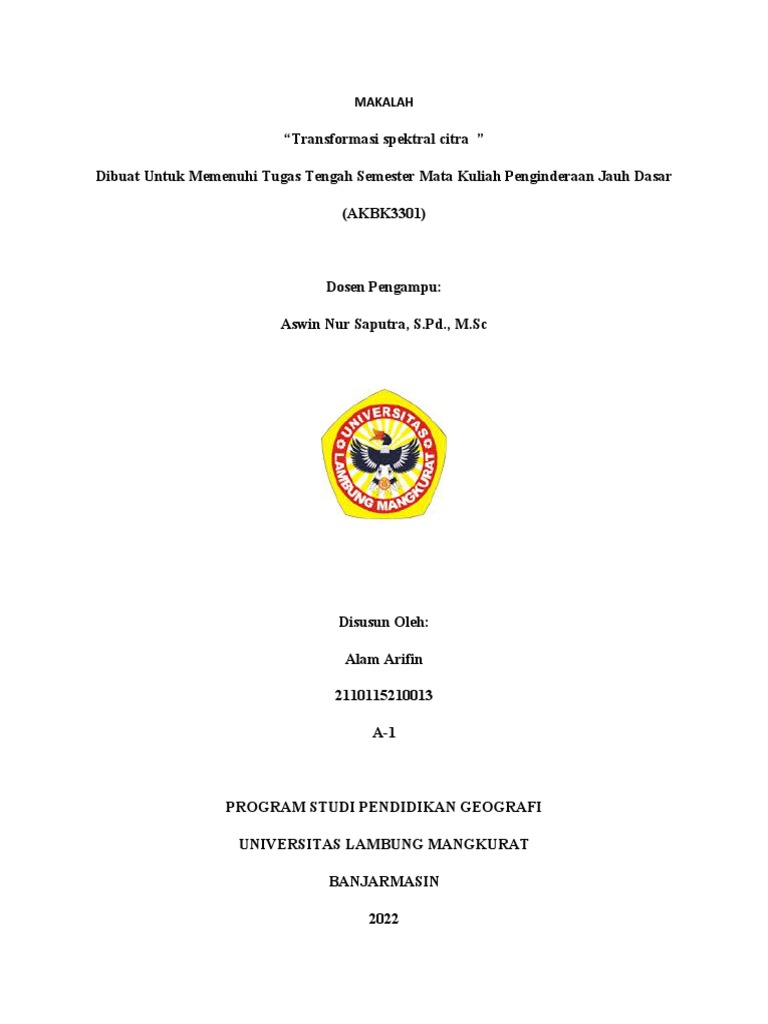 Transformasi Spektral Citra PJ | PDF