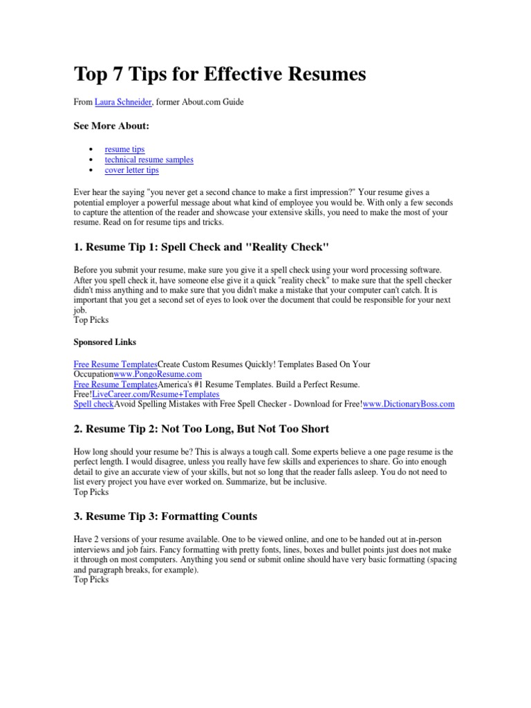 Top 7 Tips For Effective Resumes: See More About | PDF | Résumé ...