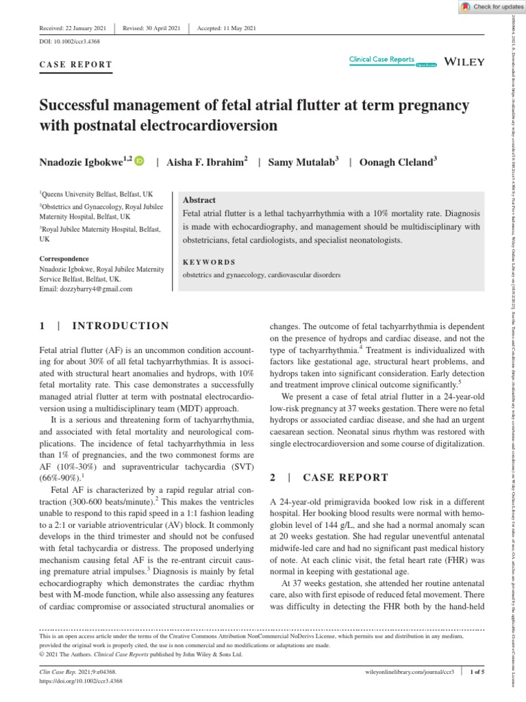 Successful Management of Fetal Atrial Flutter at Term Pregnancy With ...