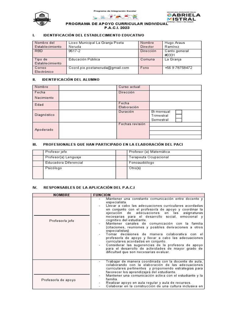 Formato Paci 2023 | PDF | Salón de clases | Maestros