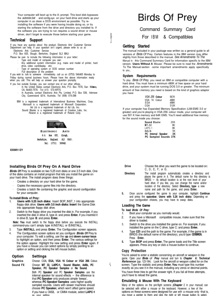 Birds of Prey - Manual | PDF | Menu (Computing) | Computer Keyboard