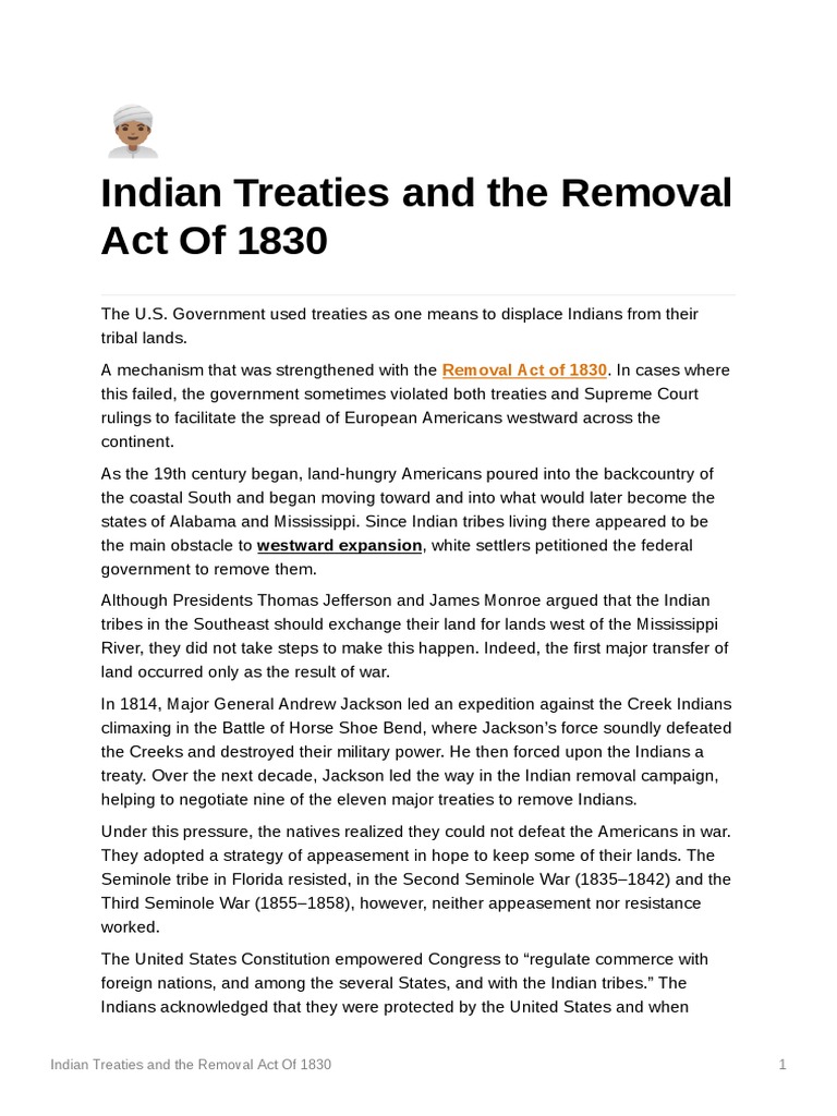 Indian Treaties and 1830 Removal Act | PDF | Native Americans In The ...