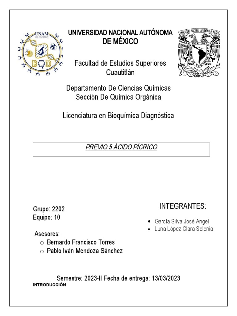 Previo 4 ACIDO PICRICO | PDF | Benceno | Química