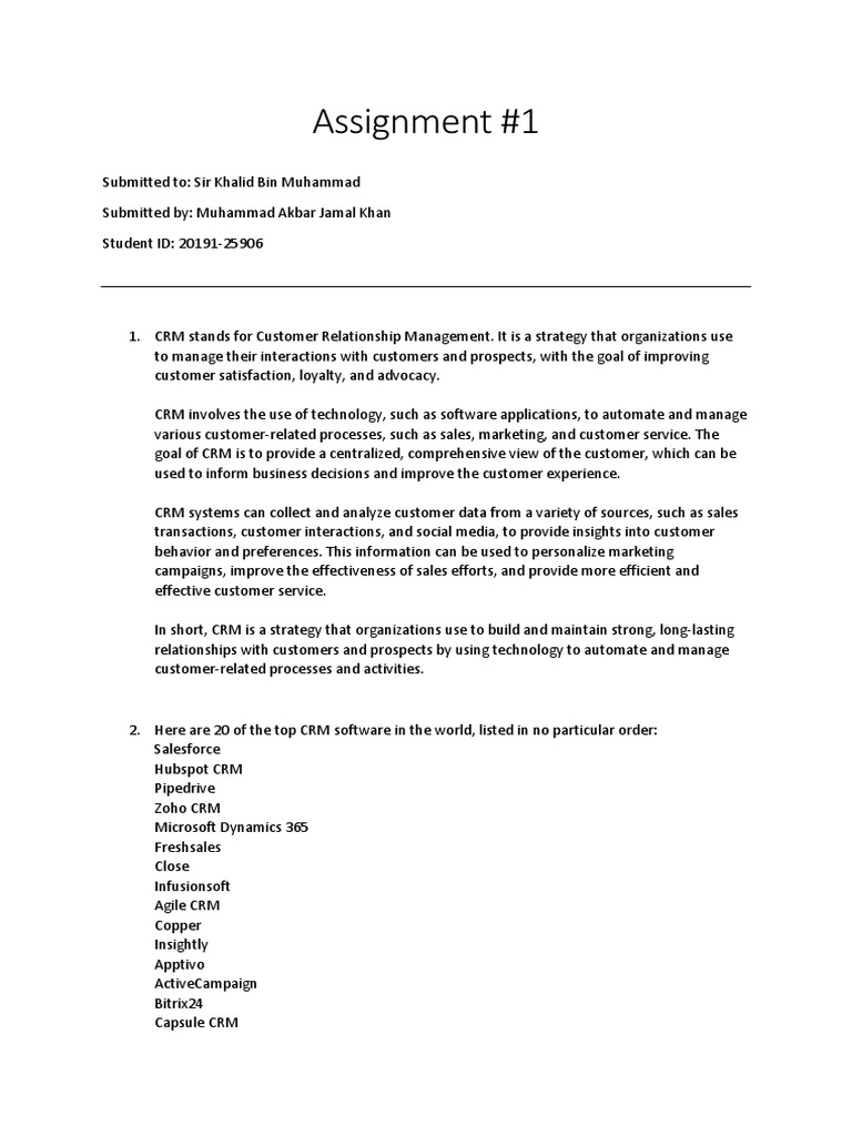 CRM Assignment #1 | PDF | Customer Relationship Management | Sales