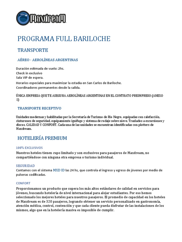 Programa Full Bariloche: Transporte | PDF | Hotel