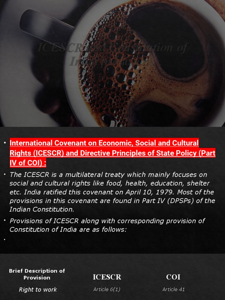 ICESCR and Constitution of India Provisions | PDF | Legal Documents ...