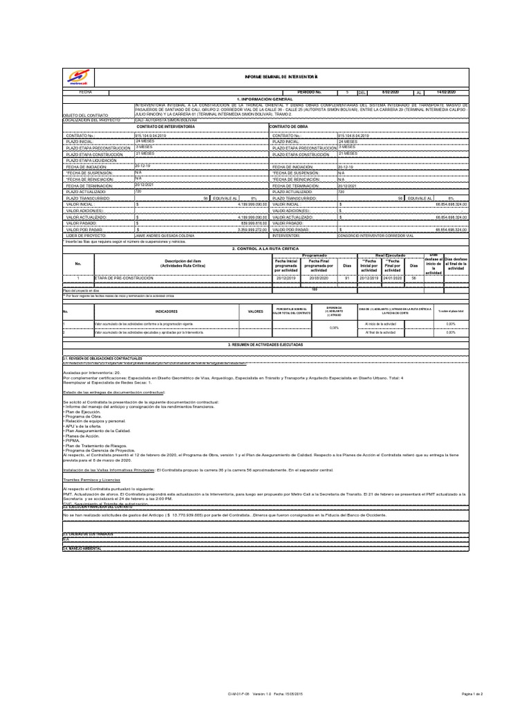 Informe Semanal de Interventoría No. 5 Rev 0 | PDF