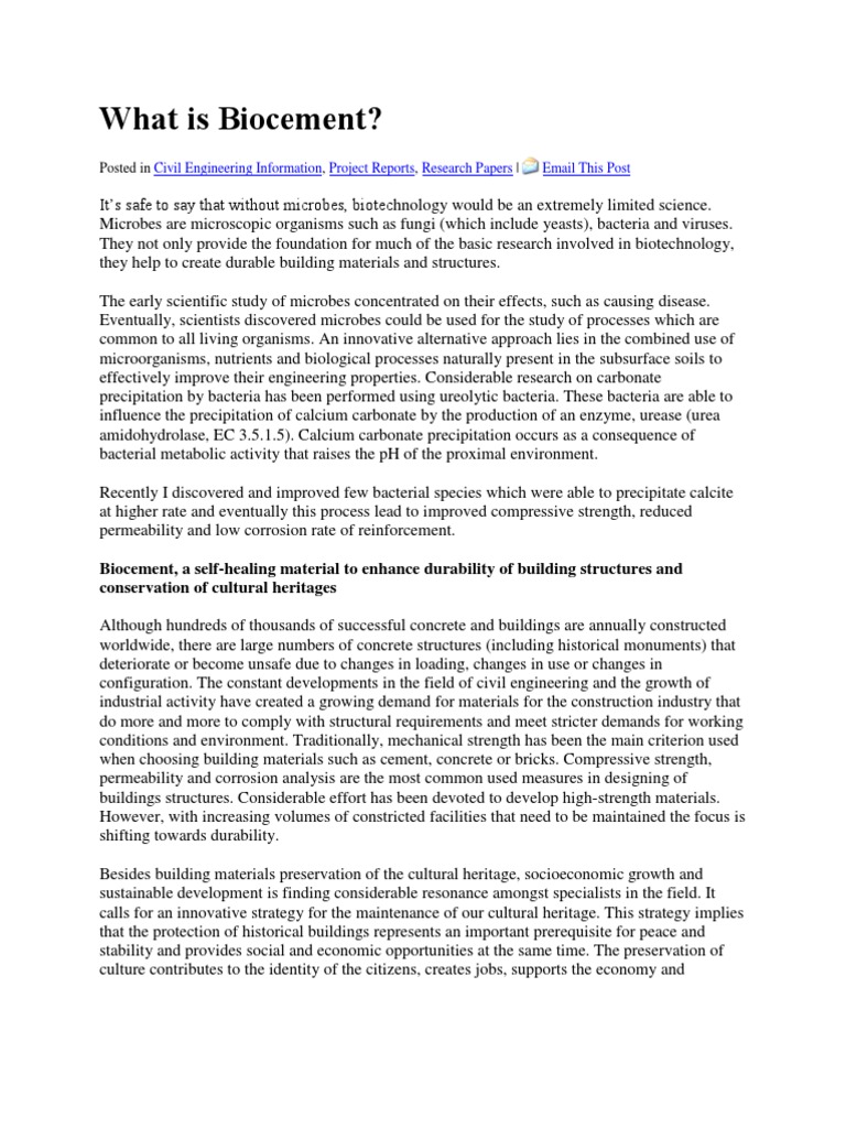 What Is Biocement | PDF | Bacteria | Microorganism