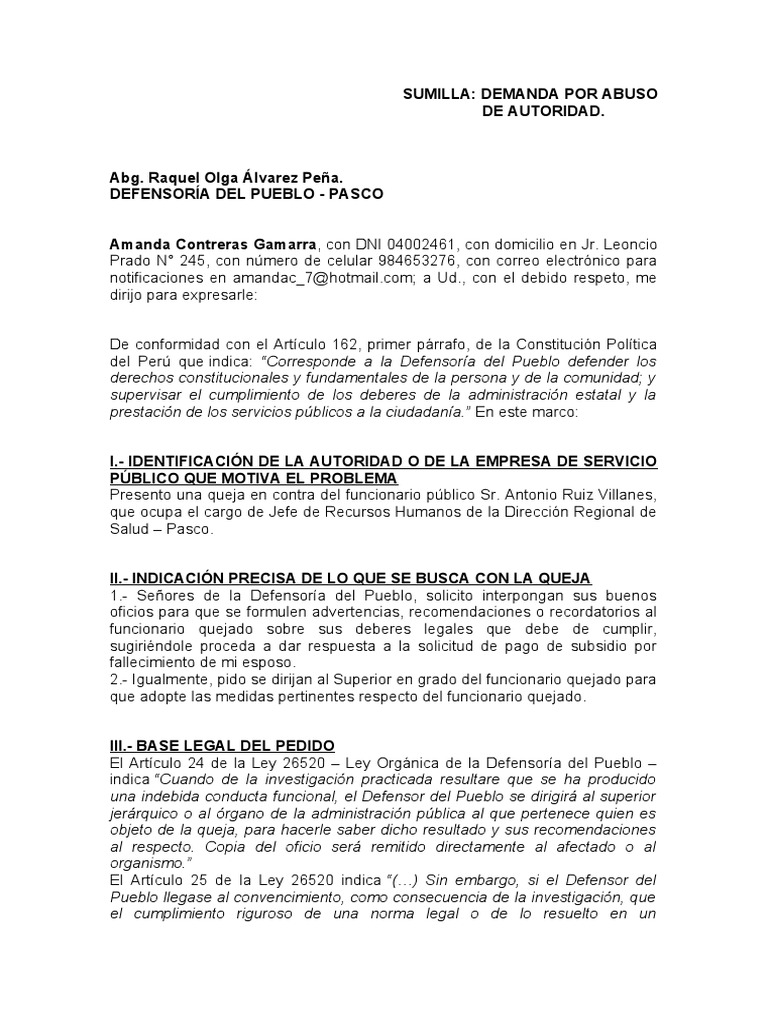 Demanda Defensoria Del Pueblo | PDF | Gobierno | Justicia