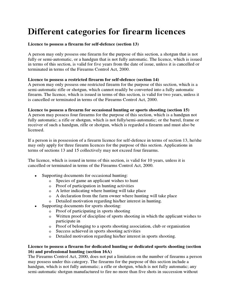 Different Categories For Firearm Licences 1 | PDF | Shotgun | Firearms