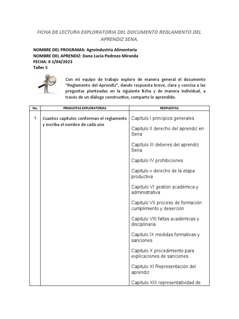 Ficha de Lectura Exploratoria Del Documento Reglamento Del Aprendiz ...