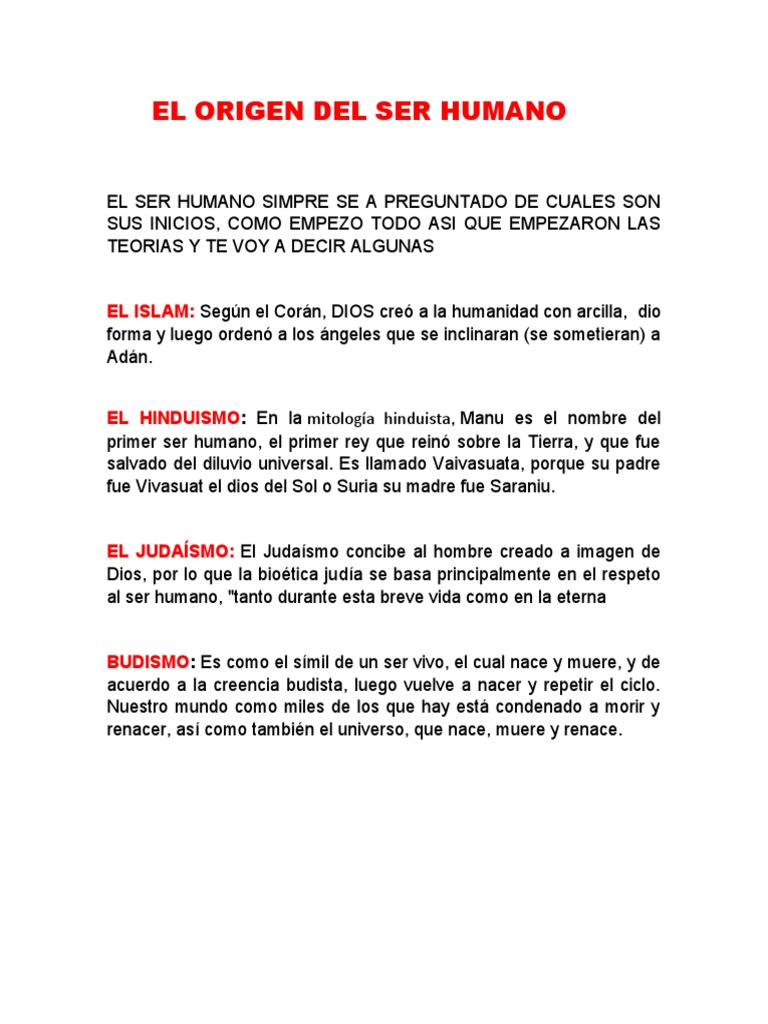 El Origen Del Ser Humano | PDF