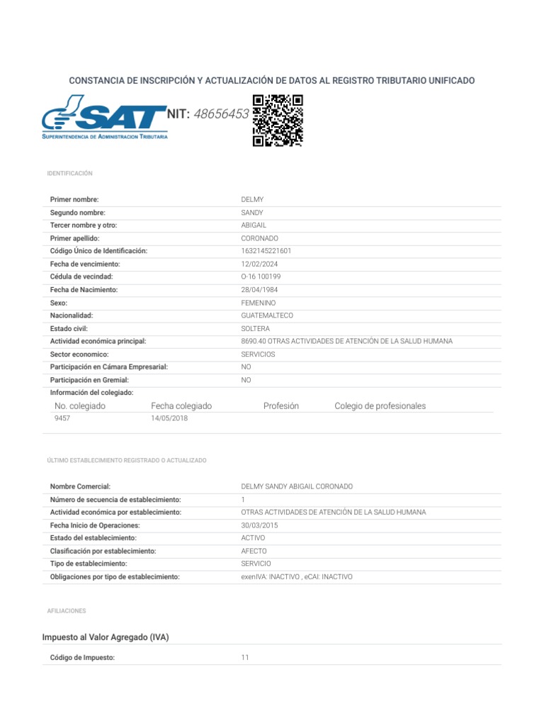 Portal SAT - Constancia de RTU Digital - Guatemala | PDF | Impuesto al ...