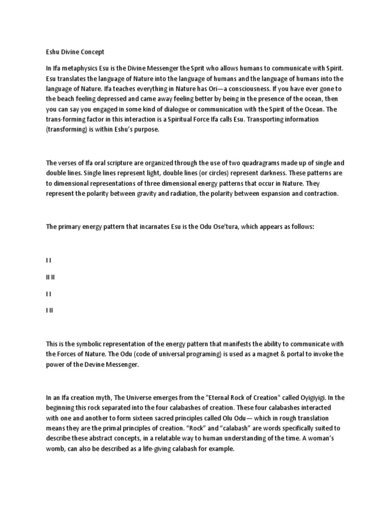 Esu's Divine Concept | PDF | Prayer | Experience