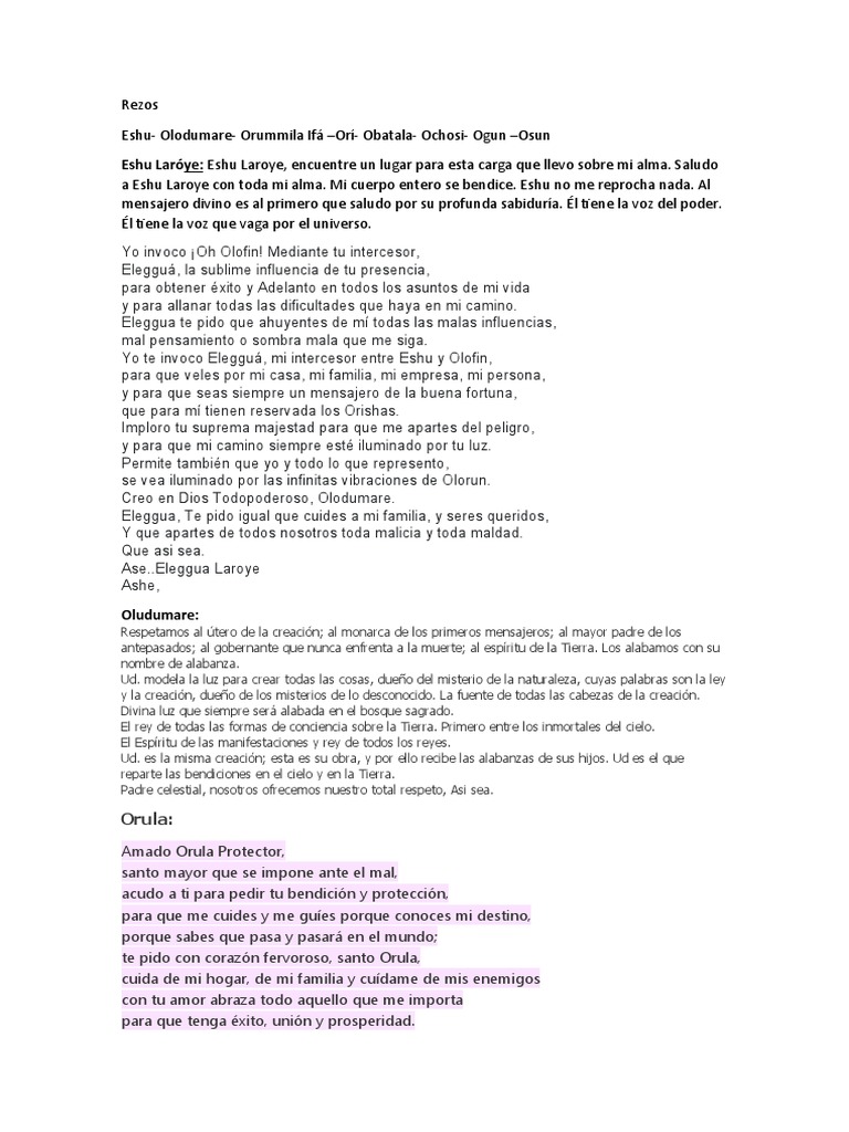 Rezos y Oraciones a los Orishas | PDF | Bendición | Creencia religiosa ...