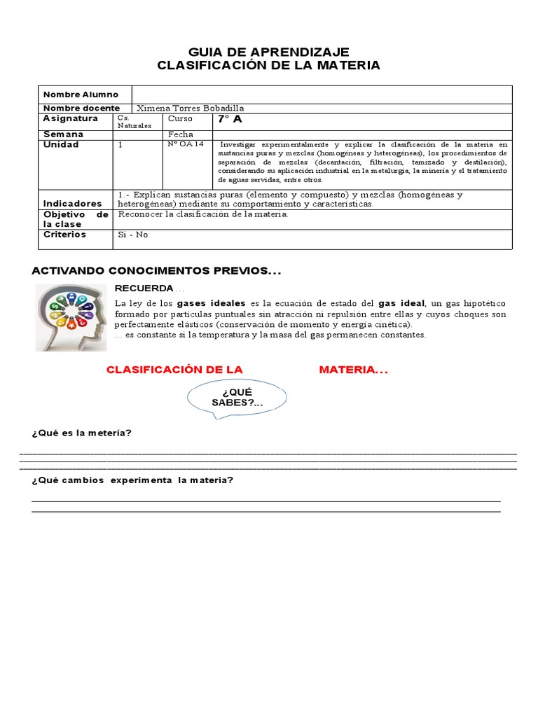 Guìa de Ciencias Naturales 7 AÑO | PDF | Mezcla | Gases