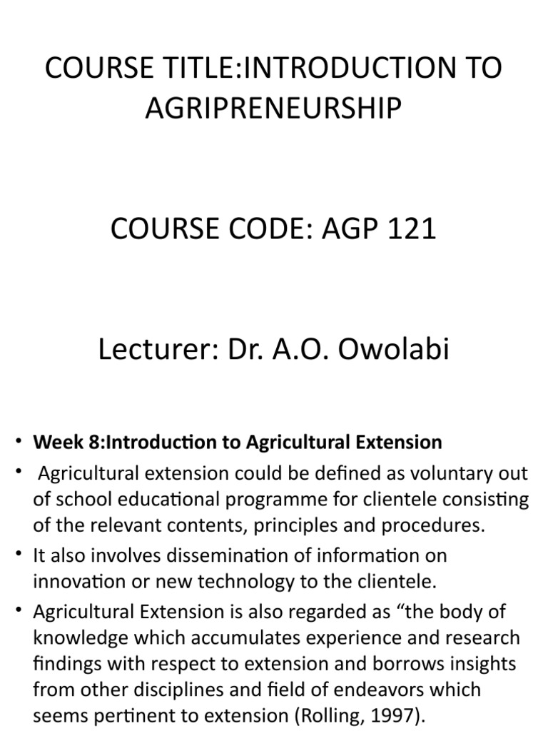 AGP 121 PPT-Introduction To Agripreneurship | PDF | Knowledge | Information
