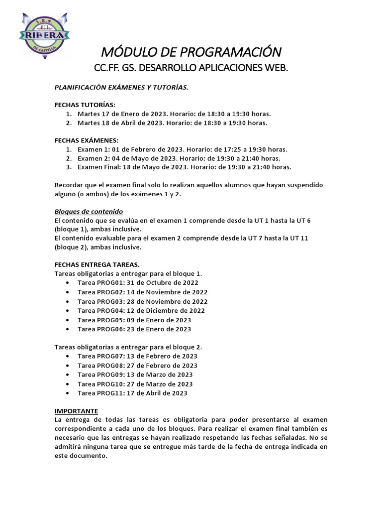 Planificacion Modulo Programacion DAW | PDF
