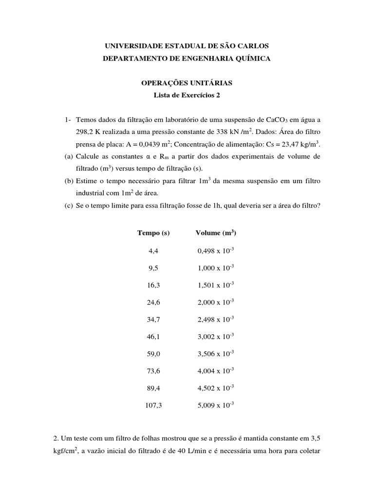 Lista de Exercicios 2 - Resposta | PDF