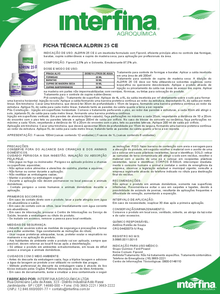 Ficha Técnica Aldrin 25 Ce | PDF | Inseticida | Embalagem e rotulagem