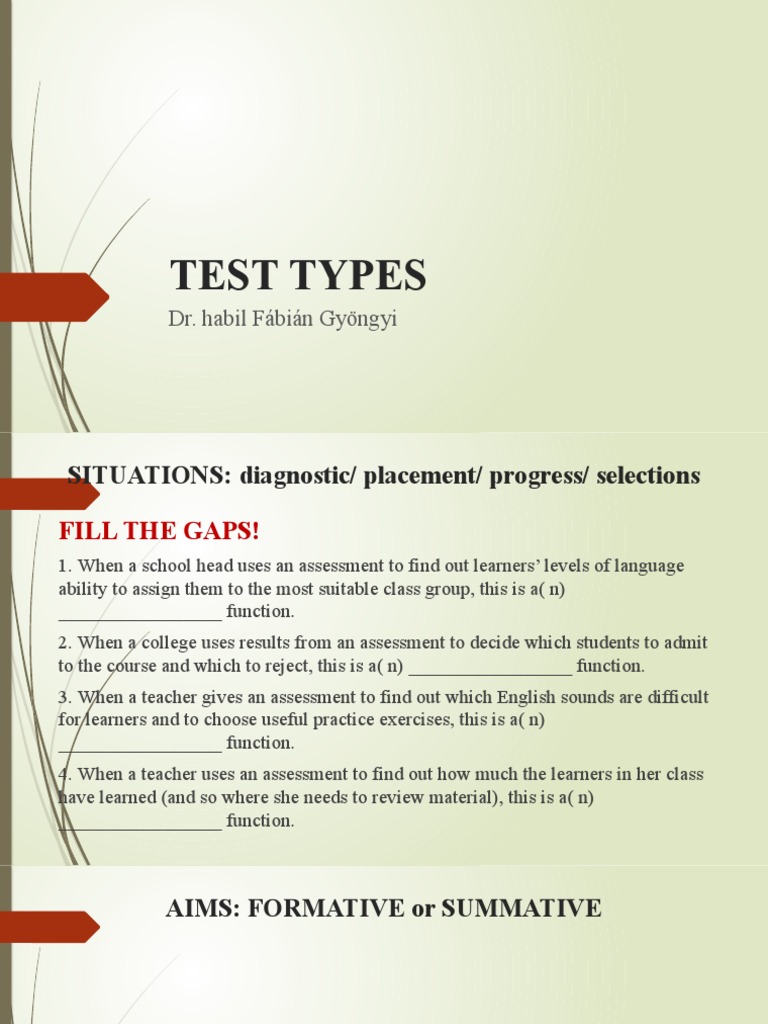 Test Types: Dr. Habil Fábián Gyöngyi | PDF | Educational Assessment ...