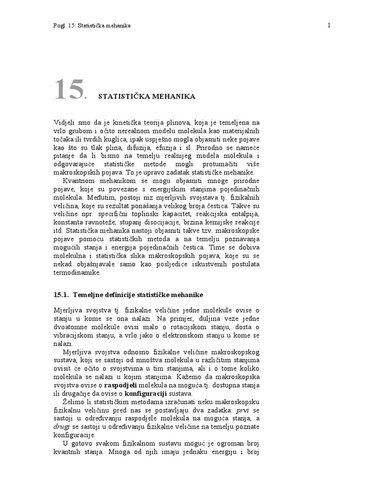 15 Statisticka Mehanika | PDF