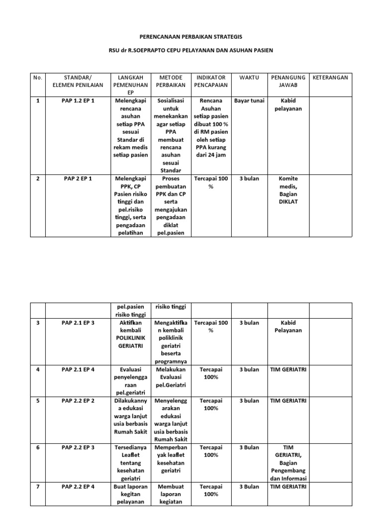 PERENCANAAN PERBAIKAN STRATEGIS (PPS) Pokja PAP | PDF