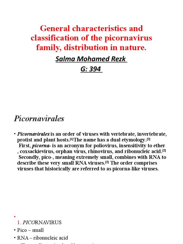 General Characteristics and Classification of The Picornavirus Family ...